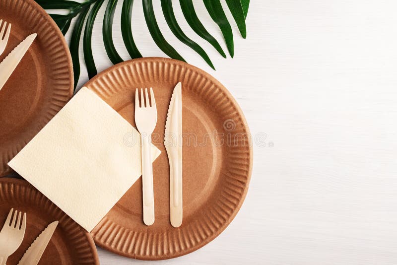 Disposable Tableware Wood, Biodegradable Ecological Plates Stock Image ...