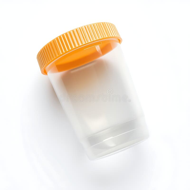 A Disposable Urine Specimen Collection Cup with a Secure Lid Lying Flat ...