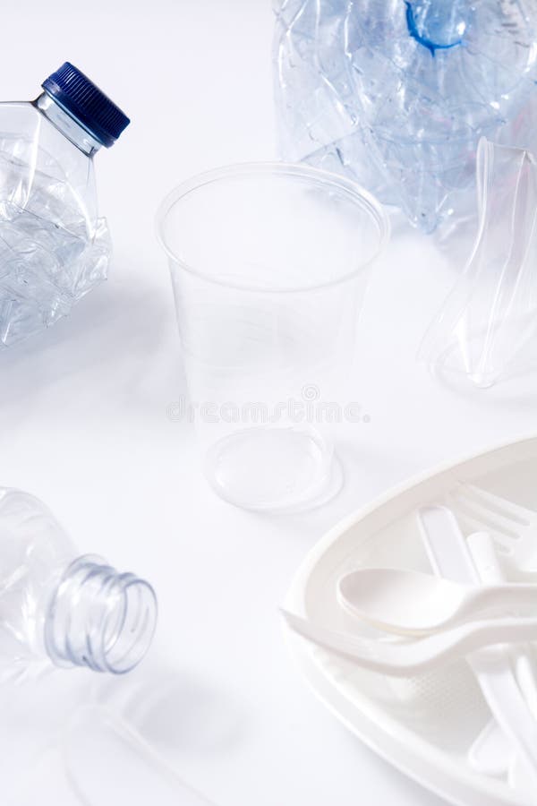 Disposable Waste Plastic on Blue Background Stock Photo - Image of ...