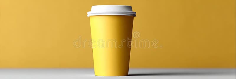Disposable Yellow Cup with White Plastic Lid on Yellow Wall, Mockup for ...