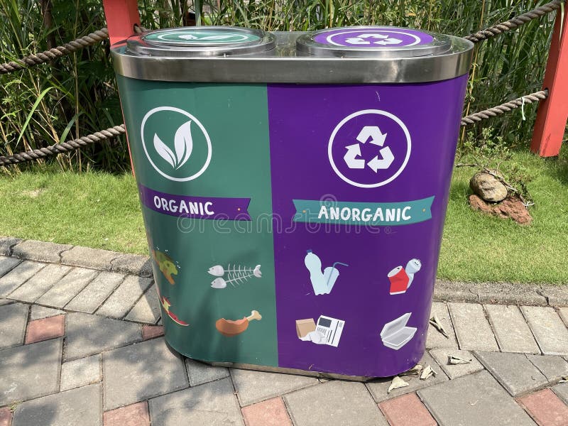 Trash bin in the street stock photo. Image of management - 374110420