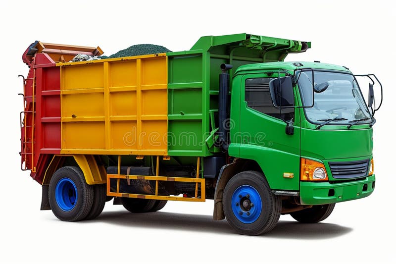 Disposal Process Garbage Trucks Empty Waste Containers, Isolated on ...