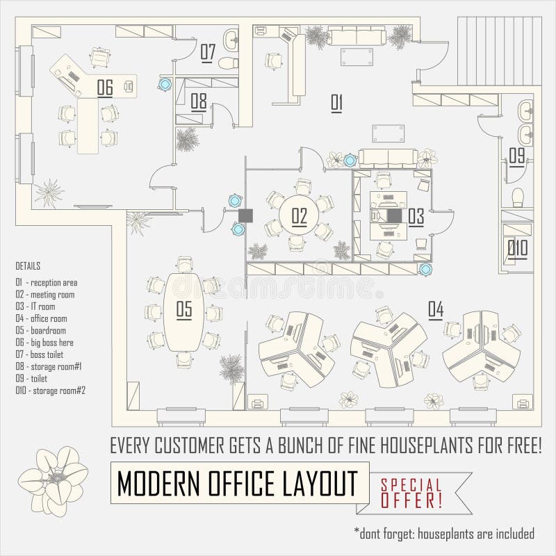 Disposition D'intérieur De Bureau Illustration de Vecteur ...