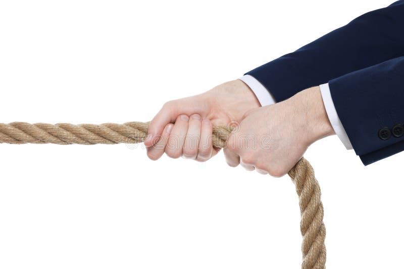 Dispute Concept Man Pulling Rope White Background Closeup Stock Photos ...