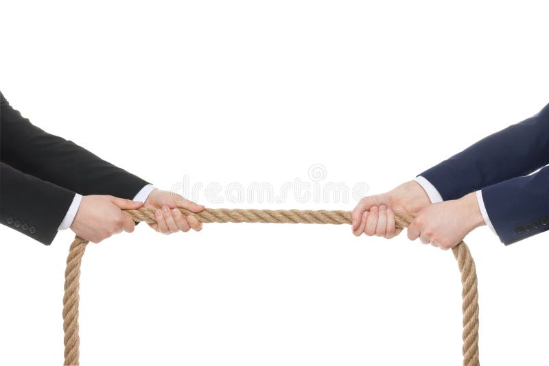 Dispute Concept Men Pulling Rope White Background Closeup Stock Photos ...