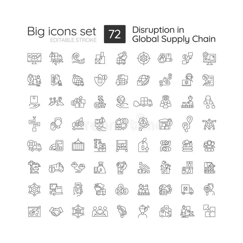 Disruption in Global Supply Chain Linear Icons Set Stock Vector ...