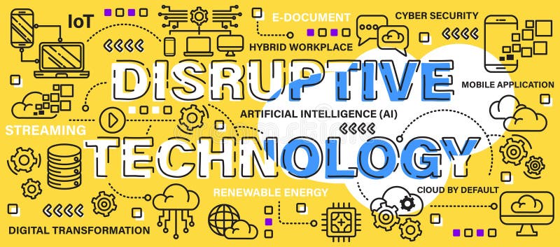 Disruptive Technology . Word with Line Icon Art Banner Style . Editable ...
