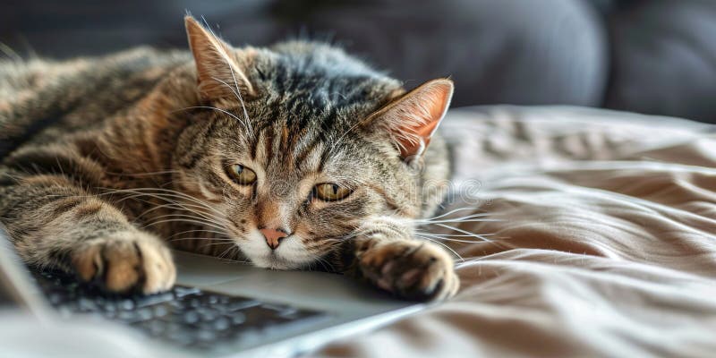 Dissatisfied Cat from Lack of Attention Lay Down on the Ultrabook ...