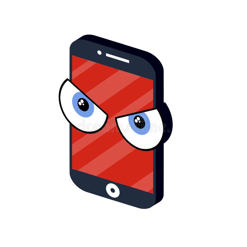 Mobile Phone With Sad Eyes Draw Illustration Stock Vector ...