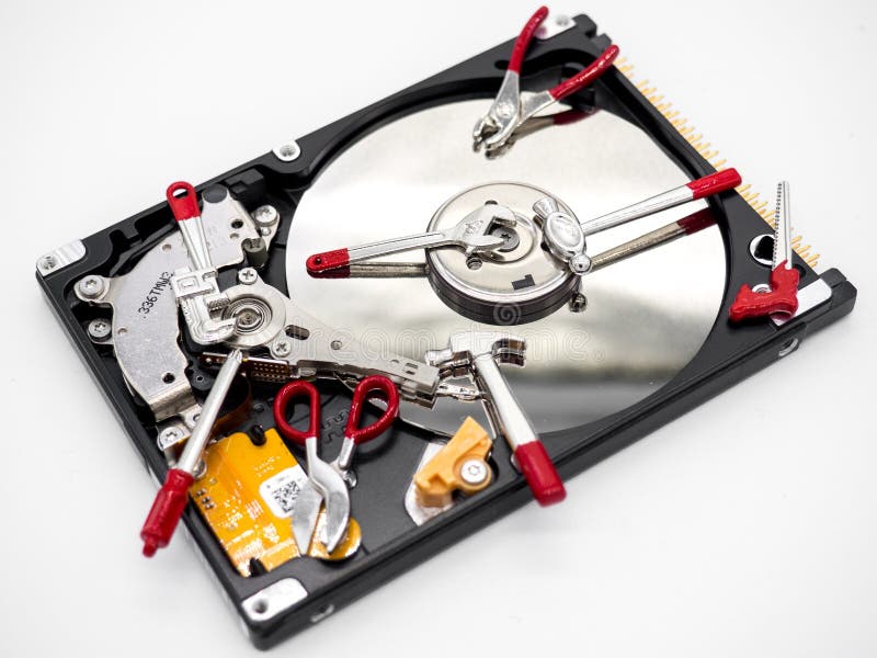 Dissembled Hard Disk Drive and Various Mini Tools Maintenance Concept ...