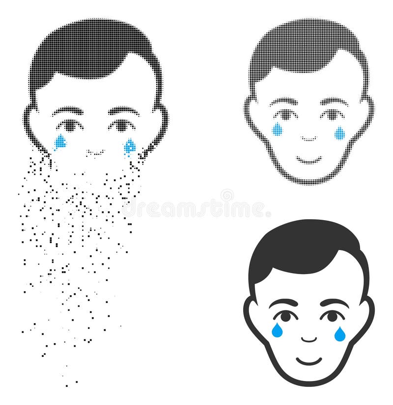 Dissipated Pixel Halftone Crying Man Face Icon with Face Stock Vector ...