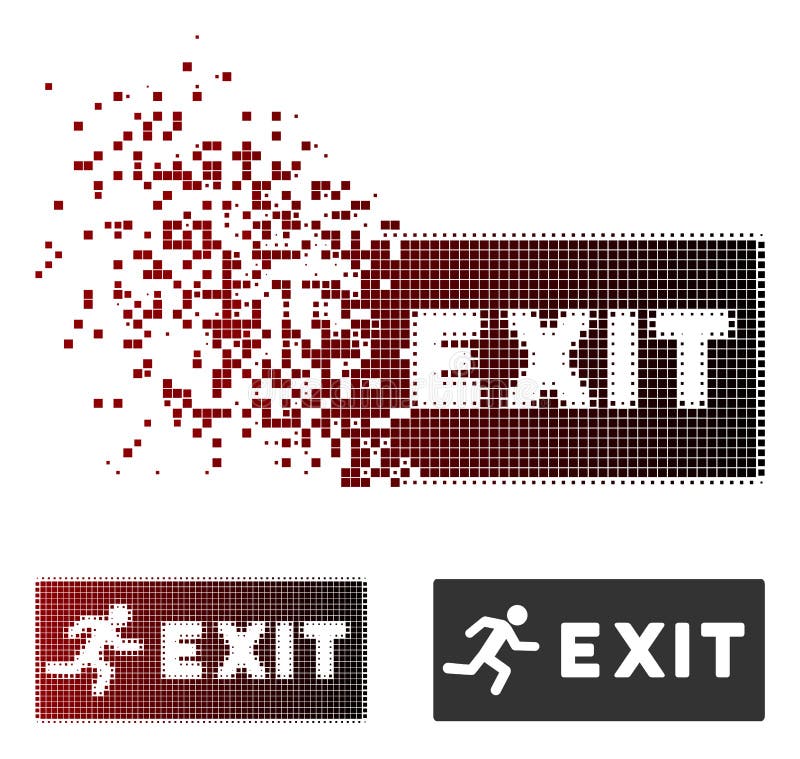 Dissipated Pixel Halftone Emergency Exit Icon Stock Vector ...