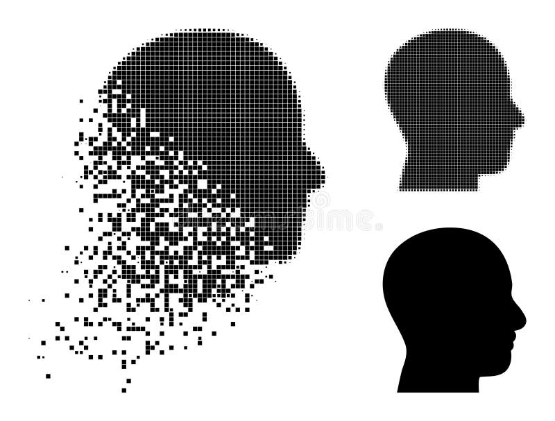 Dissolved and Halftone Pixel Head Profile Icon Stock Vector ...