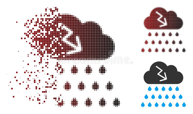 Dissolved Pixel Halftone Thunderstorm Rain Cloud Icon Stock Vector ...