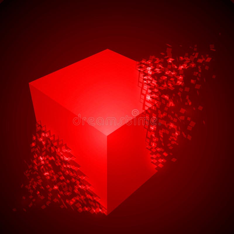 Dissolving Cube Shape. Red Version. Stock Vector - Illustration of ...