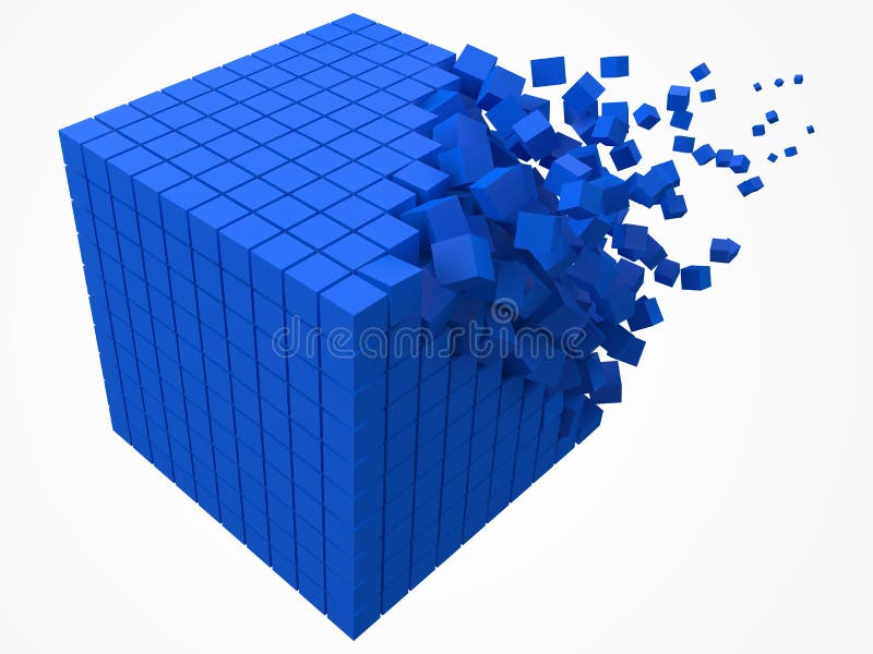 Dissolving Data Block. Made with Smaller Blue Cubes. 3d Pixel Style ...