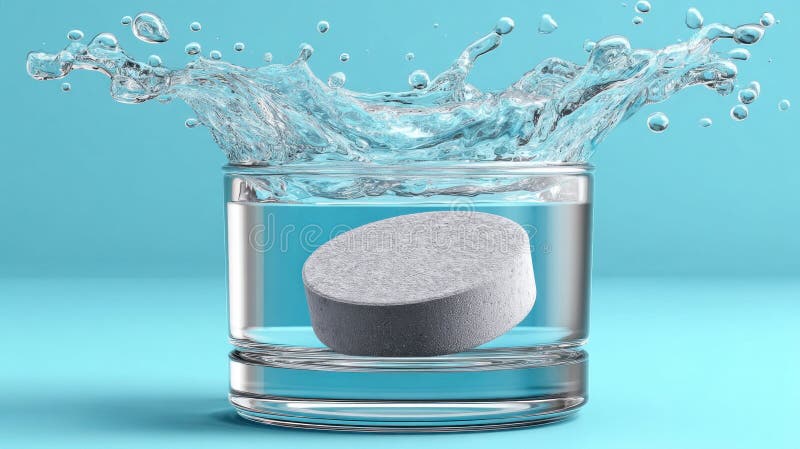 A Dissolving Effervescent Tablet Creating a Dynamic Splash of Water in ...