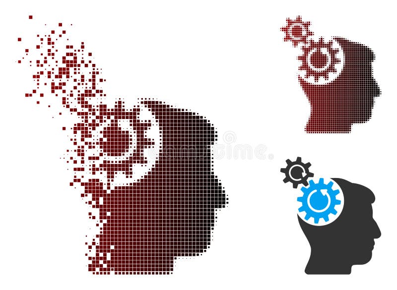 Dissolving Pixel Halftone Head Cogs Rotation Icon Stock Vector ...