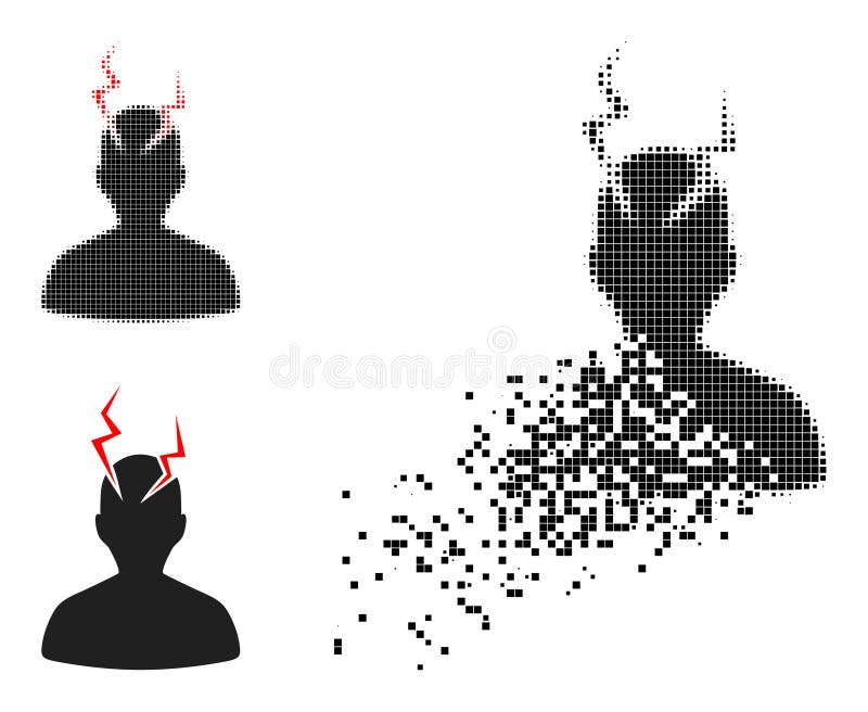 Dissolving Pixel Head Migrain Sick Glyph with Halftone Version Stock ...