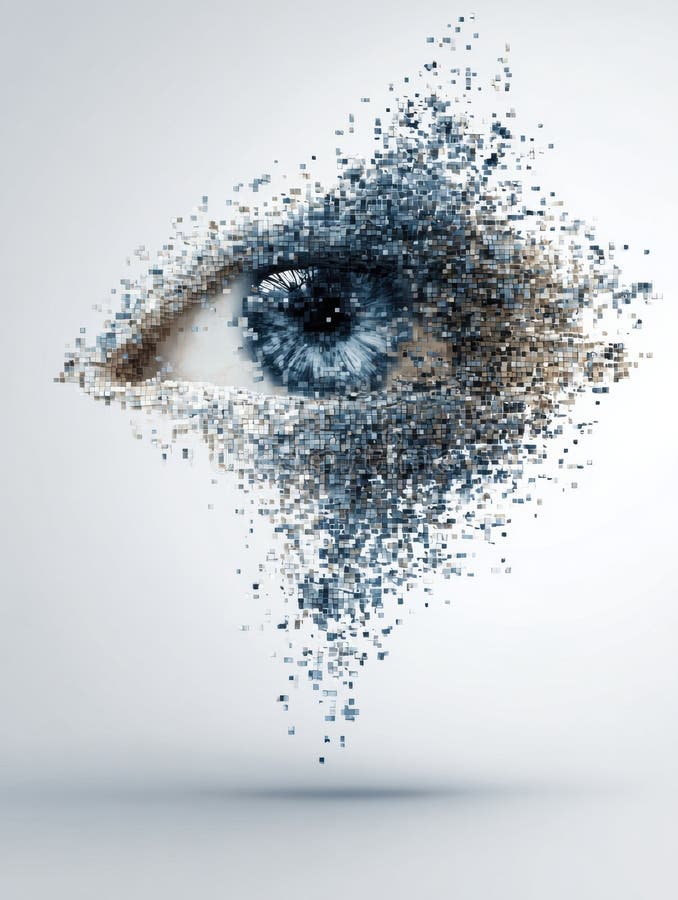Dissolving Pixelated Eye Icon Transforming into Clean Digital Space ...