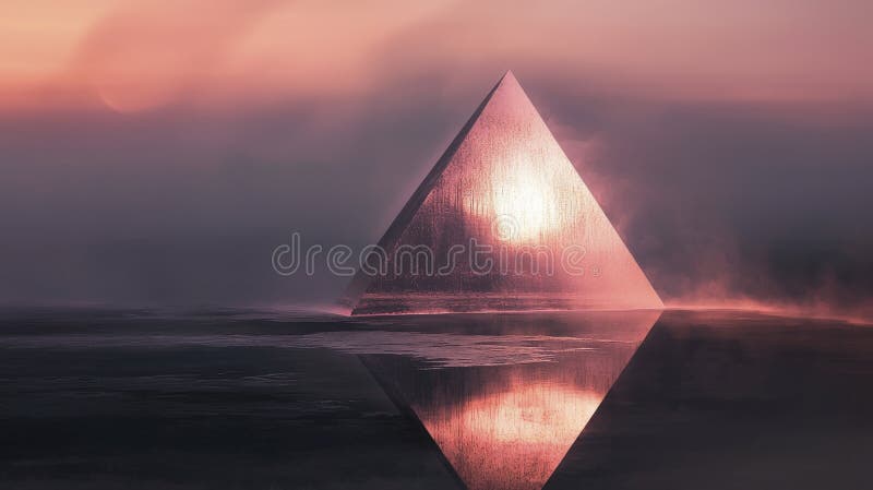 Dissolving Pyramid Shape at Sunset Dreamlike Landscape Digital Art ...
