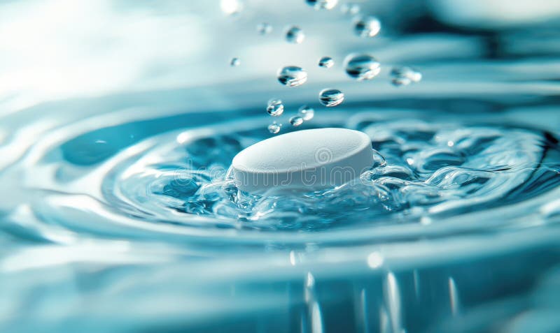 Dissolving Tablet Releasing Tiny Bubbles in Water, Close-up Shot Stock ...