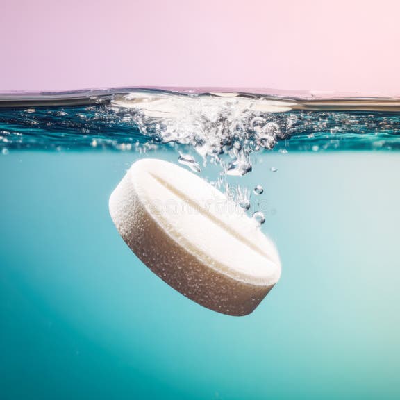 Dissolving White Tablet in Water Creates Effervescent Bubbles Against ...
