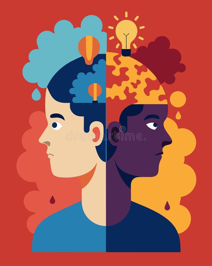 A Dissonant Mind Torn between Conformity and Individuality.. Vector ...