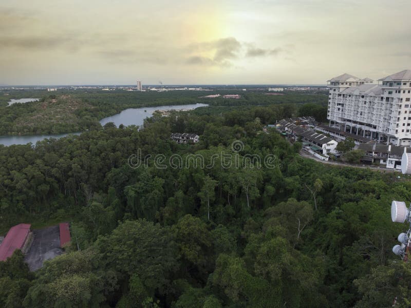 Distance Aerial View of the Coastal Town. Stock Image - Image of ...