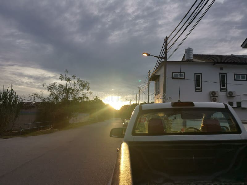 Distance Bright Light Beaming on the Street. Stock Image - Image of ...