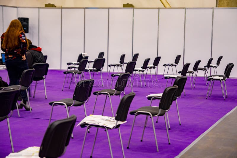 Distance between Chairs at a Press Conference Stock Image - Image of ...