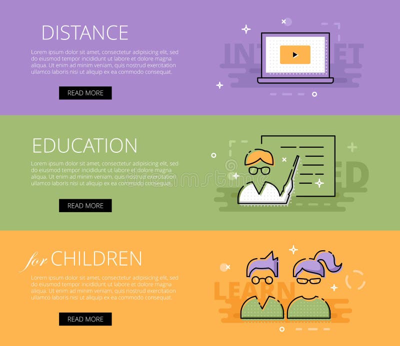 Distance Education for Children. Vector Banners Template Set Stock ...