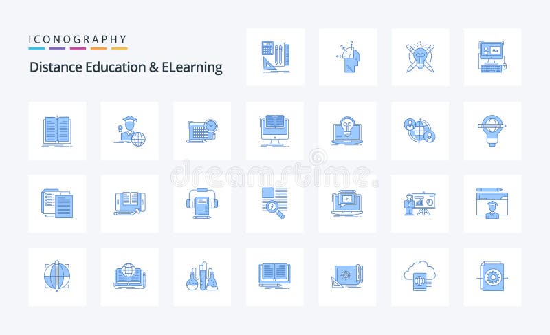 25 Distance Education and Elearning Blue Icon Pack. Vector Icons ...