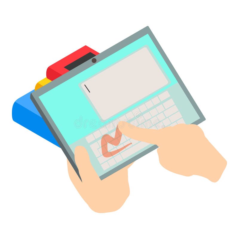 Distance Education Icon Isometric Vector. Tablet in Human Hand Book ...
