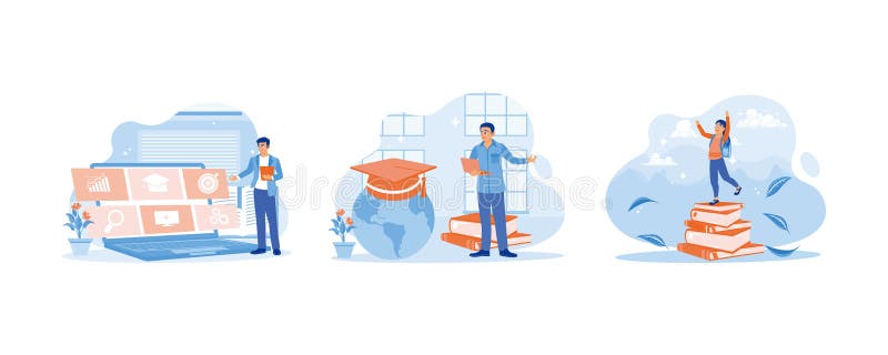 Distance Education Internet Technology. Graduation Hat Over Globe Map ...