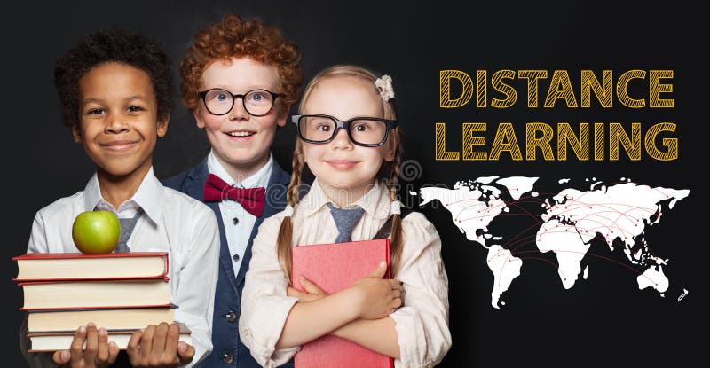 Distance Education and Learning Concept. Happy Smiling Kids on ...