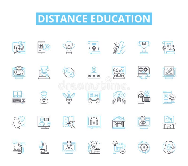 Distance Education Linear Icons Set. E-learning, Online, Digital ...