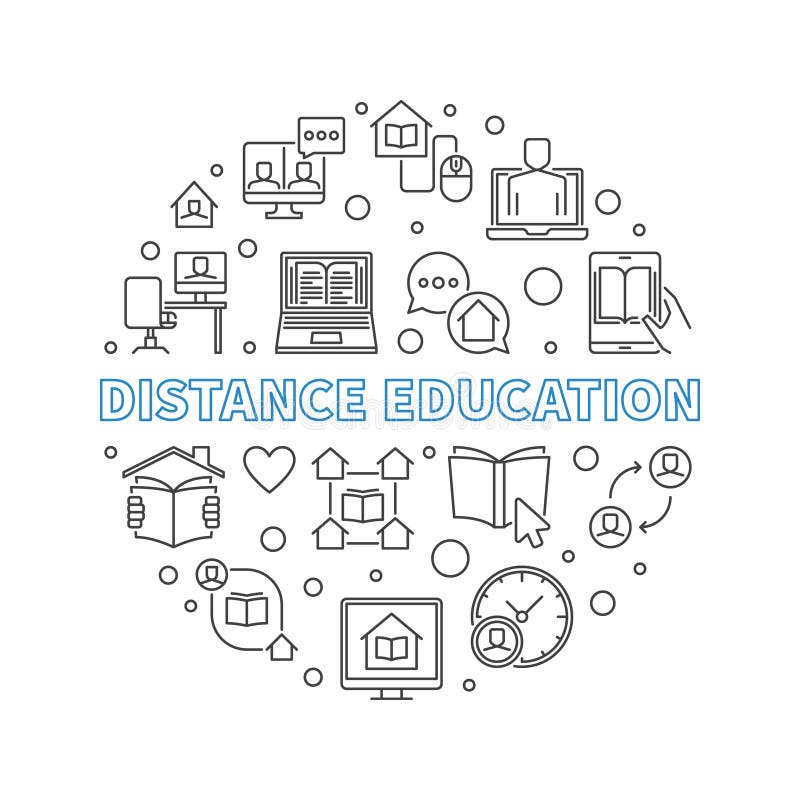 Distance Education Linear Vector Concept Round Illustration Stock ...
