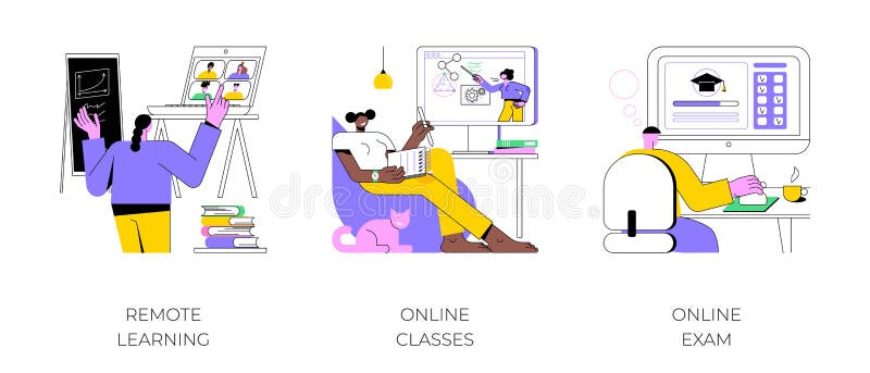 Distance Educational Process Isolated Cartoon Vector Illustrations ...