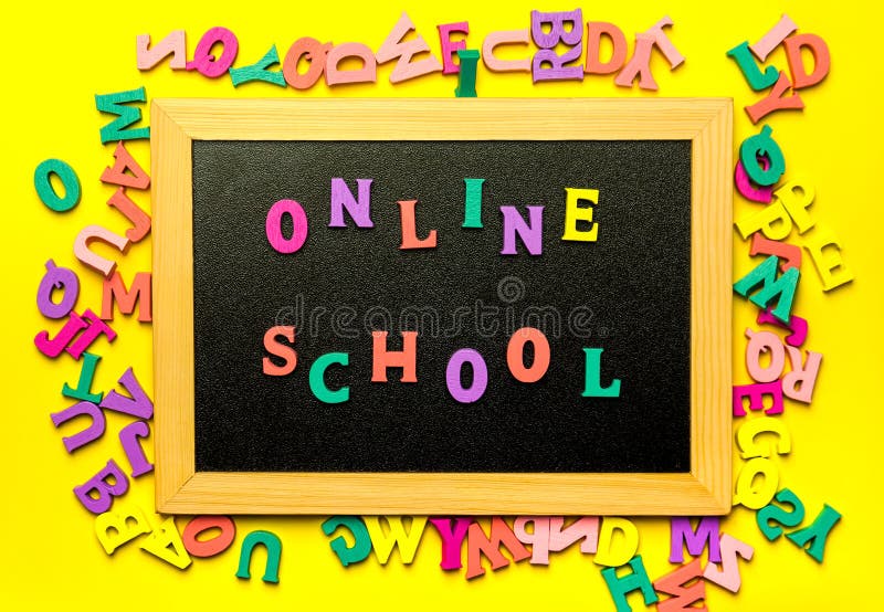Distance Learning Concept on the Blackboard with Letters Stock Image ...