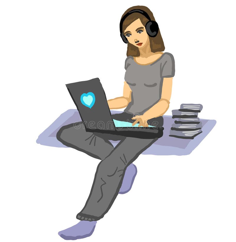 Distance Learning, E-learning, Girl with Laptop Stock Vector ...