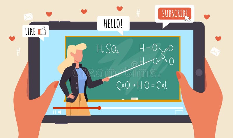 Distance Learning. Female Teacher Near Blackboard on Tablet Screen ...