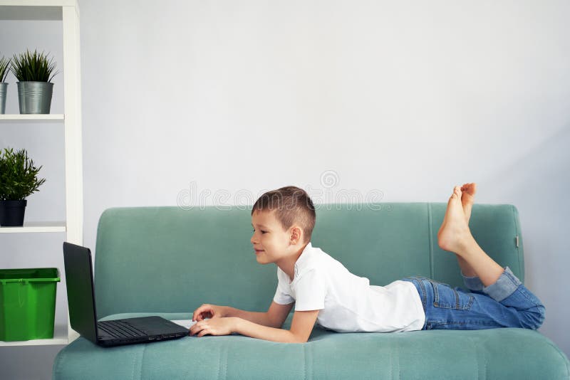 Distance Learning at Home with Students . Students Study at Home Stock ...