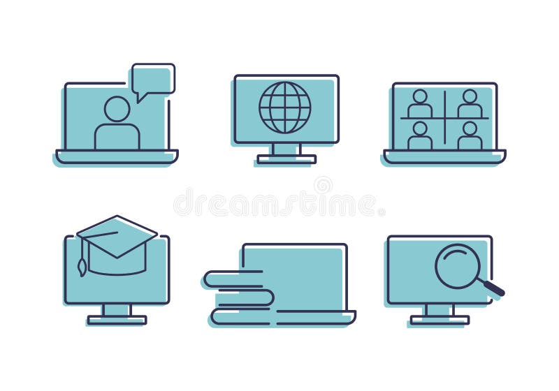 Set of Flat Design Icons Distance Learning. Stock Vector - Illustration ...