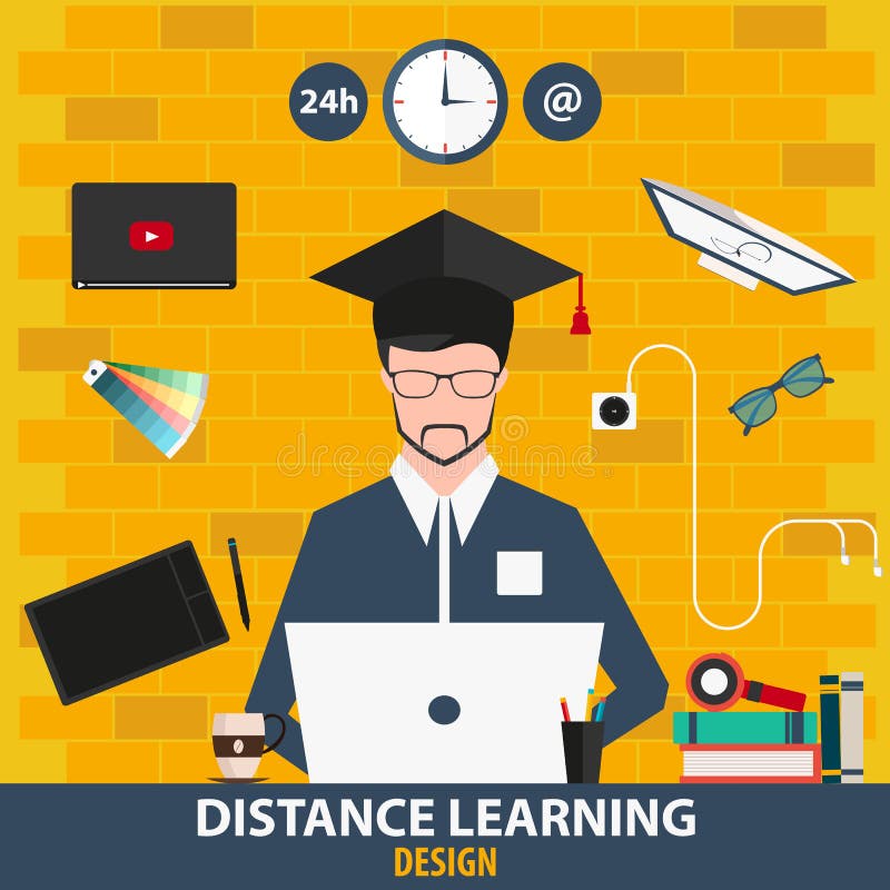 Distance Learning. Online Education Design. Vector Illustration. Stock ...