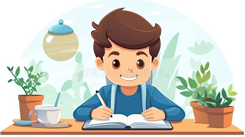 Distance Learning Online Education. a Schoolboy Boy Studies at Home and ...