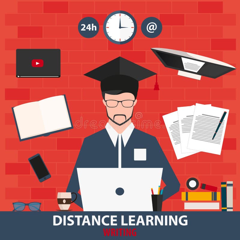 Distance Learning. Online Education Writing. Vector Illustration. Stock ...