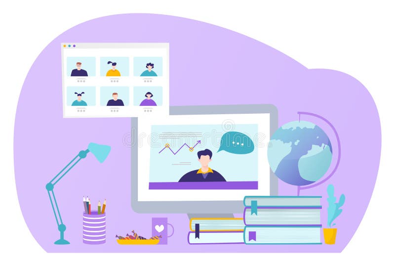 Distance Learning Online, Vector Illustration, Internet Teacher Character at Computer Screen ...