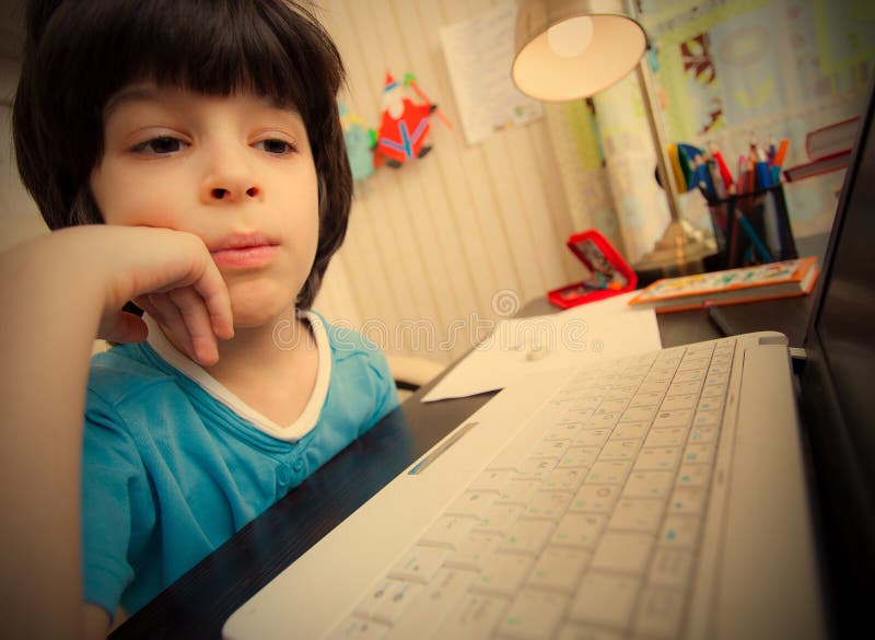 Distance Learning, Preschool Child with Computer Stock Image - Image of ...