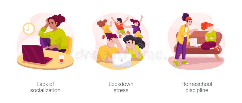 Distance Learning Problems Isolated Cartoon Vector Illustration Set ...
